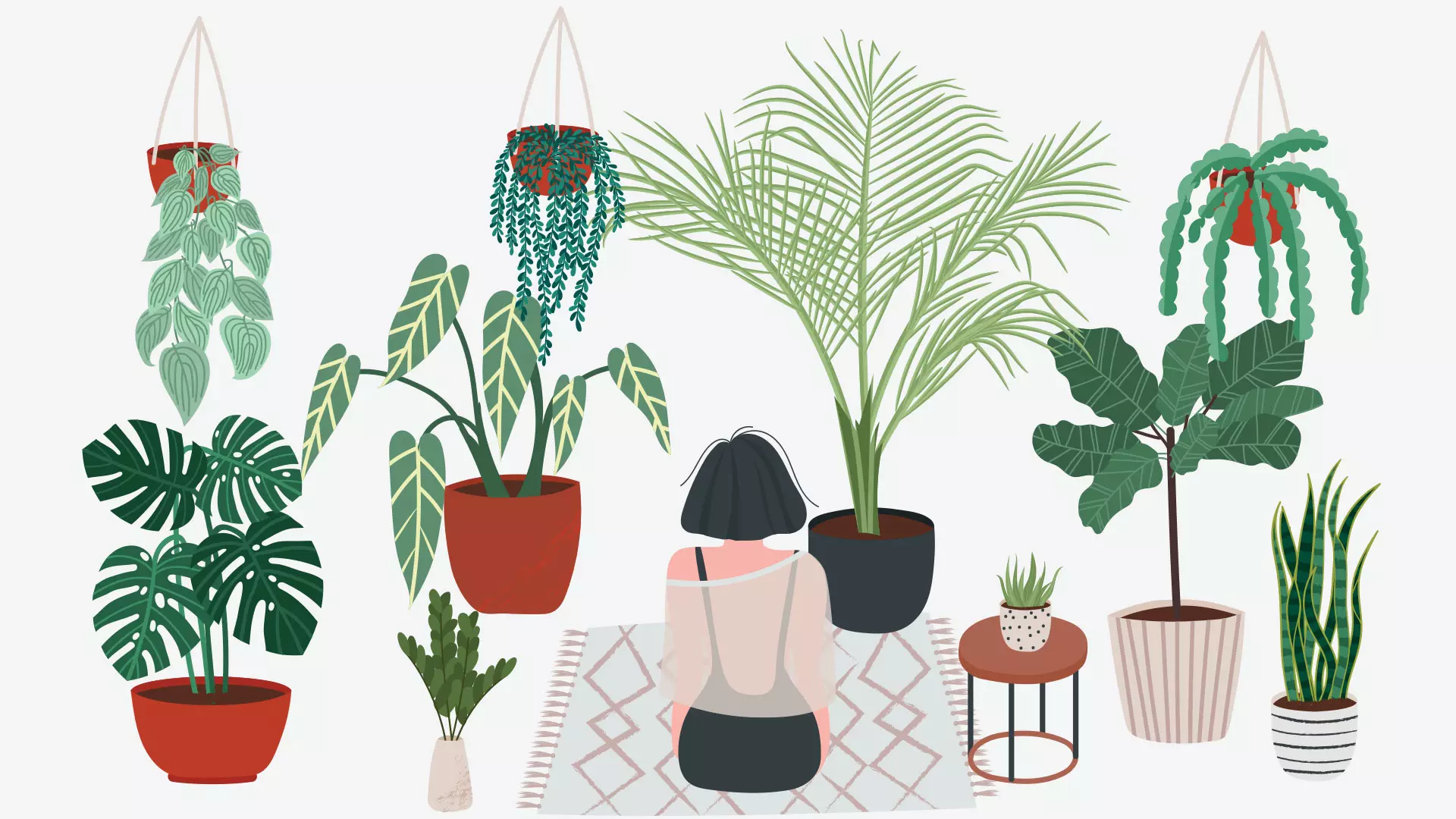 Mindent vagy semmit; intenzív hobbi ábrázolása - nő egy növényekkel teli szobában