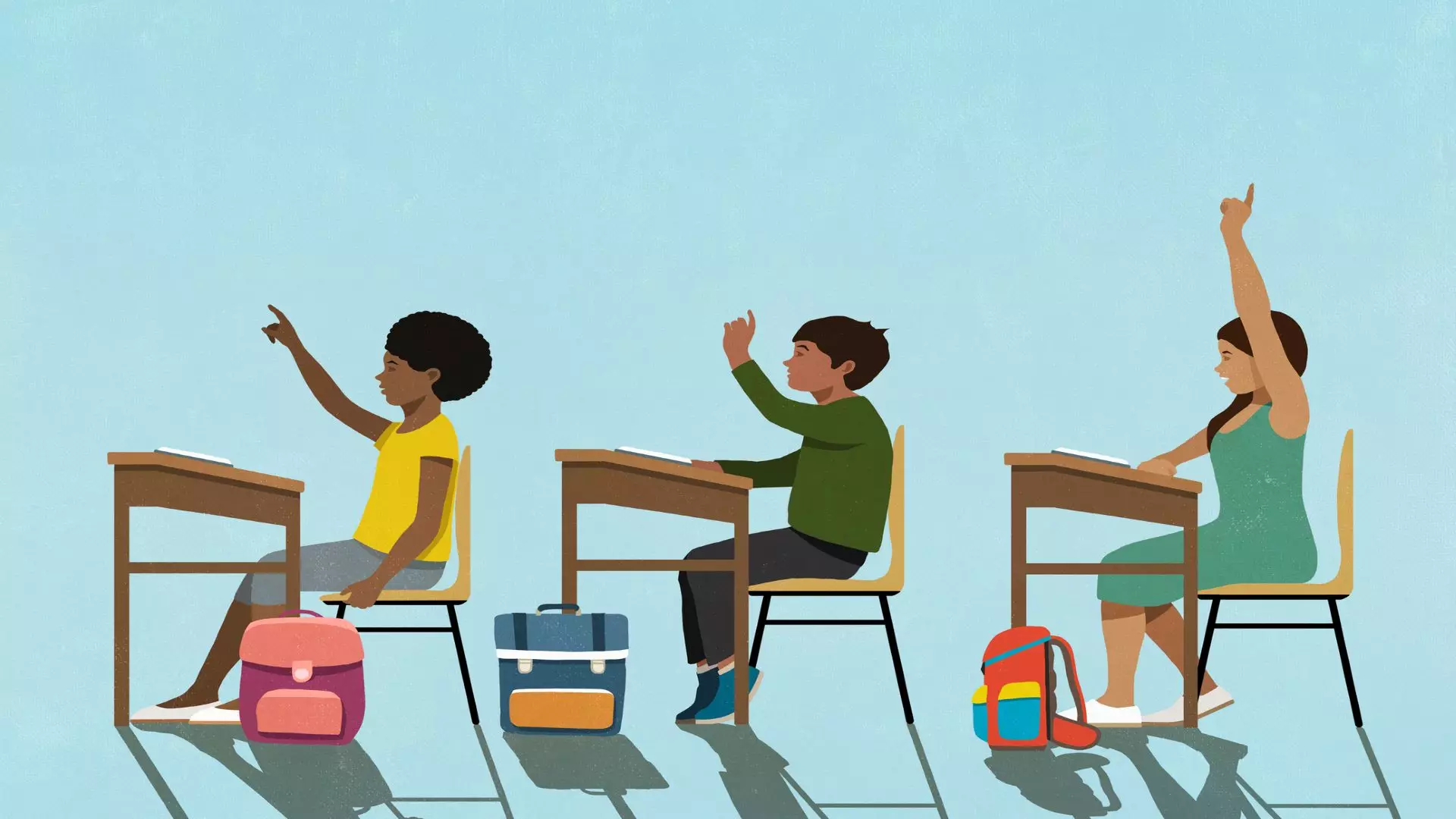 il·lustració de tres alumnes en una aula