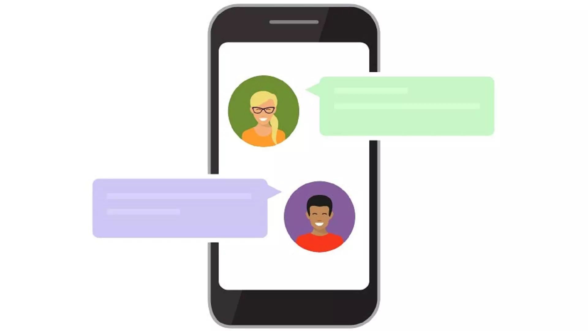 Grafische illustratie van sms-berichten tussen ouder en leraar