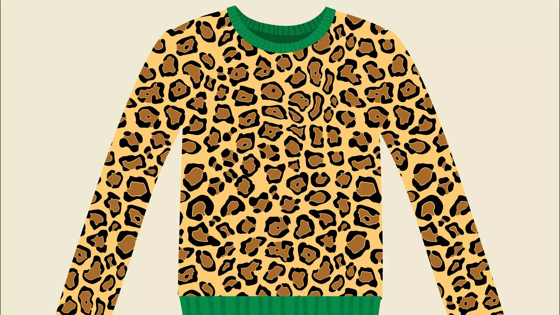 Um suéter com estampa de leopardo com acabamento verde, feito por alguém com TDAH que tem problemas para seguir as instruções