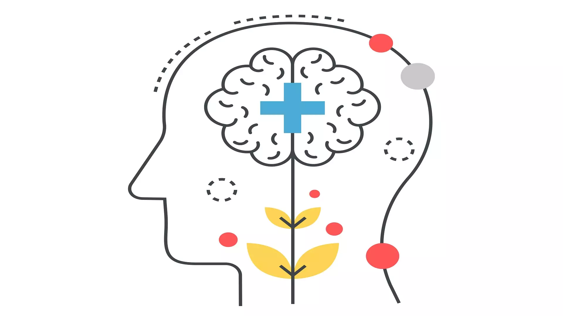 Unha ilustración dun cerebro cun signo máis simboliza o tratamento do TDAH para previr os trastornos por abuso de sustancias.
