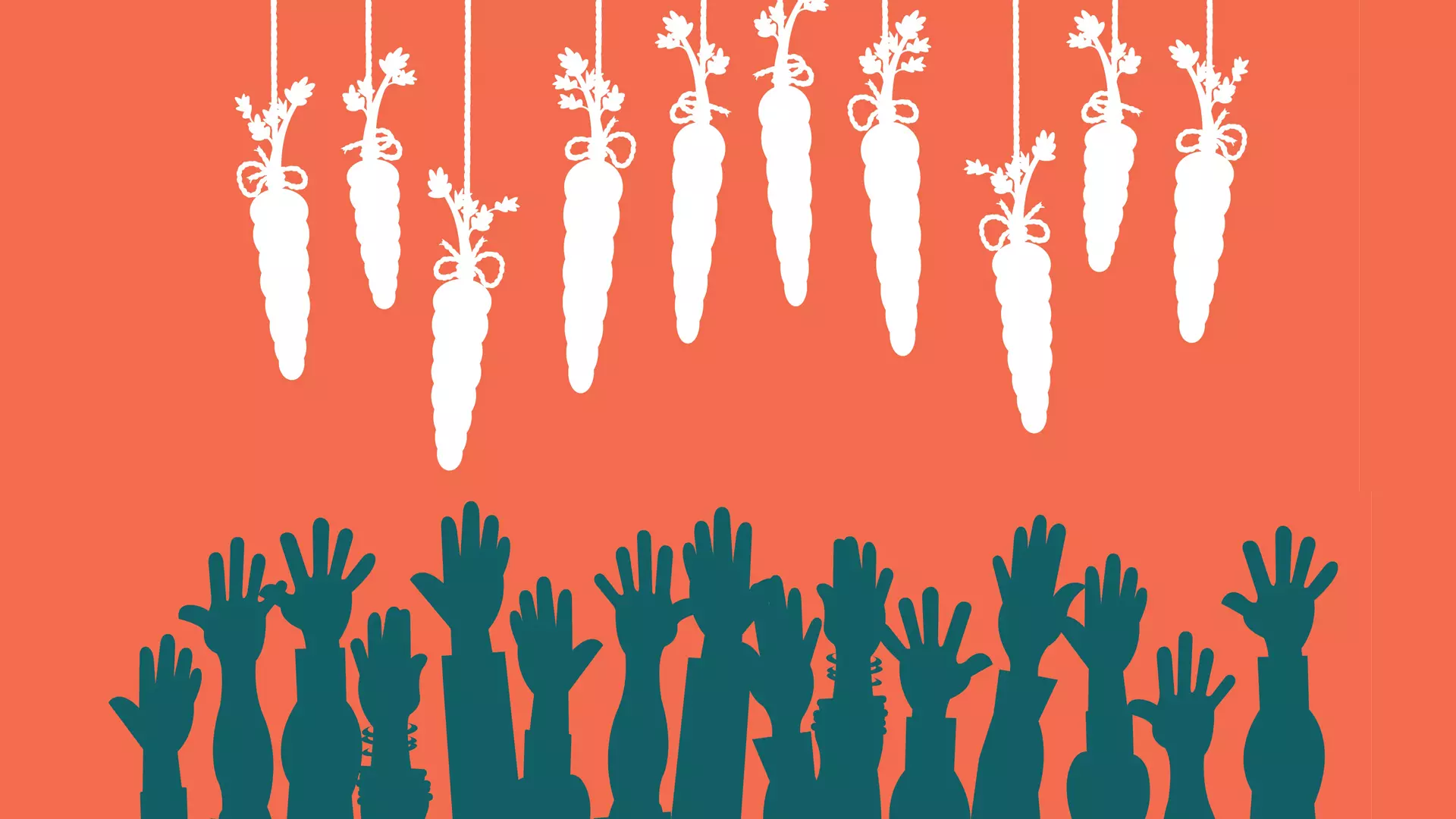 Илюстрация на ръце, протягащи се към моркови. Желаните стимули са един от начините да мотивирате тийнейджър.