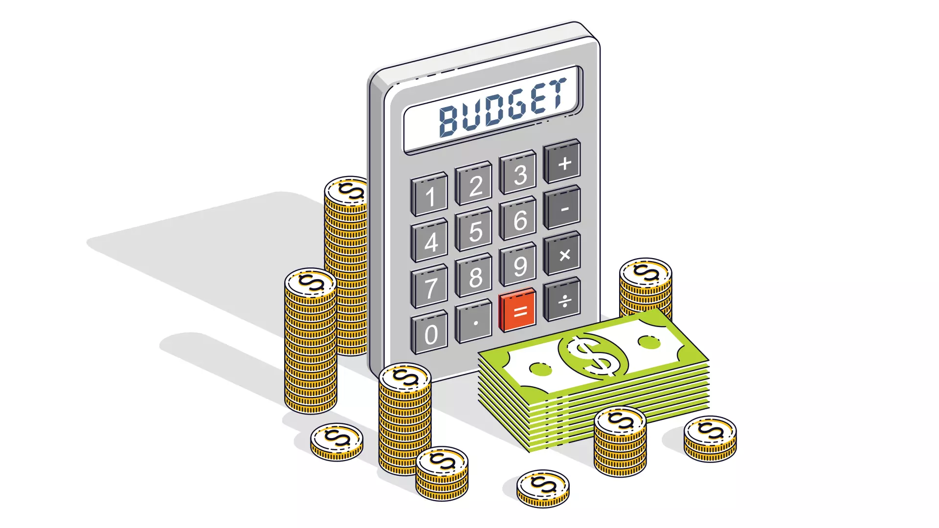 Koncepcja budżetowania - kalkulator z gotówką i monetami