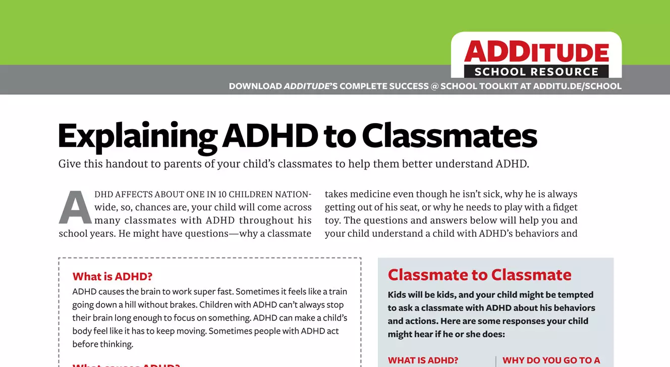 સહપાઠીઓને ADHD સમજાવવું