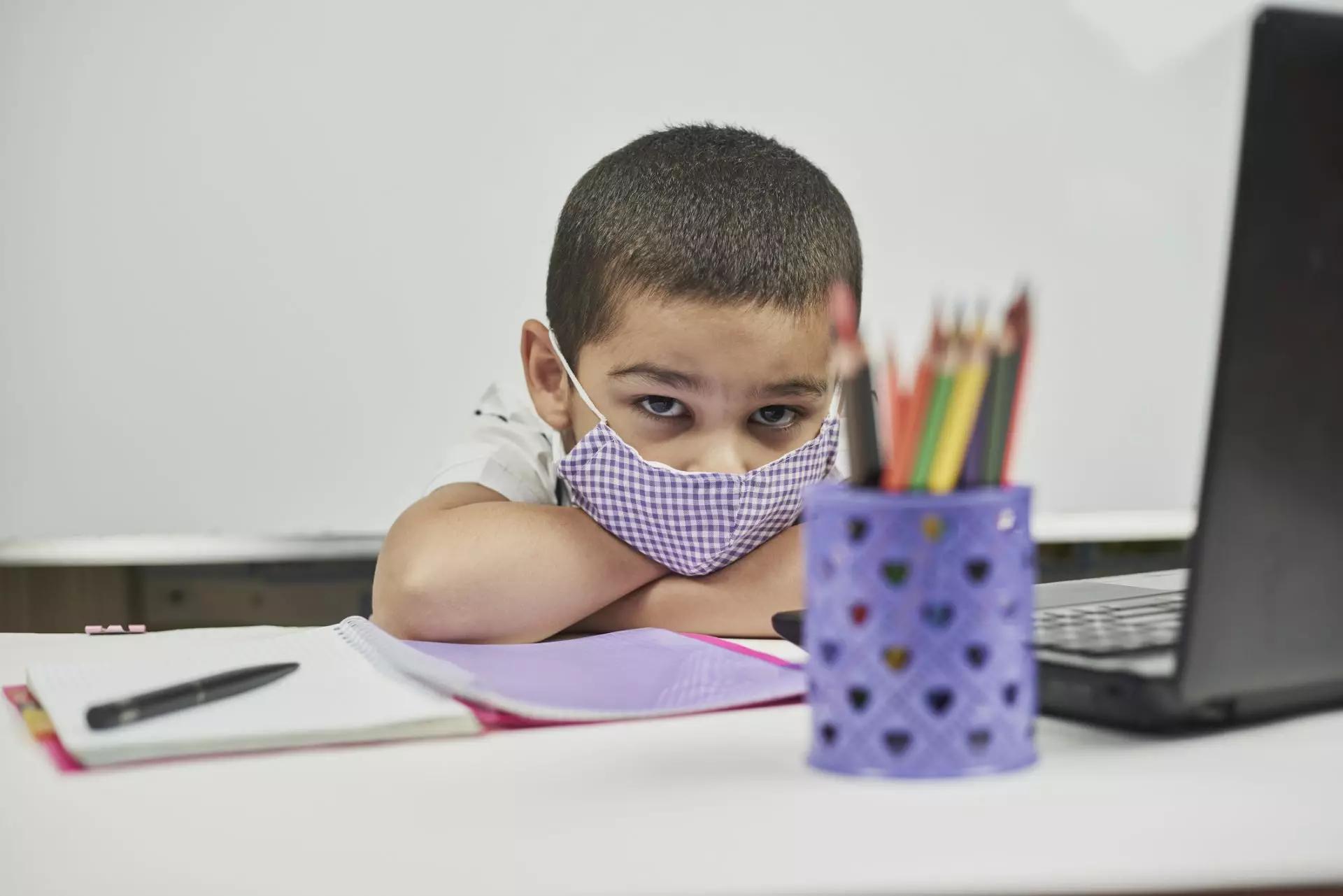 Onlaýn sapaklardan içgysgynç mekdep okuwçysy. Mekdebe dolanmak. Öý işinden ýadadyňyz. Bilim we mekdep düşünjelerine gaýdyp gelmek